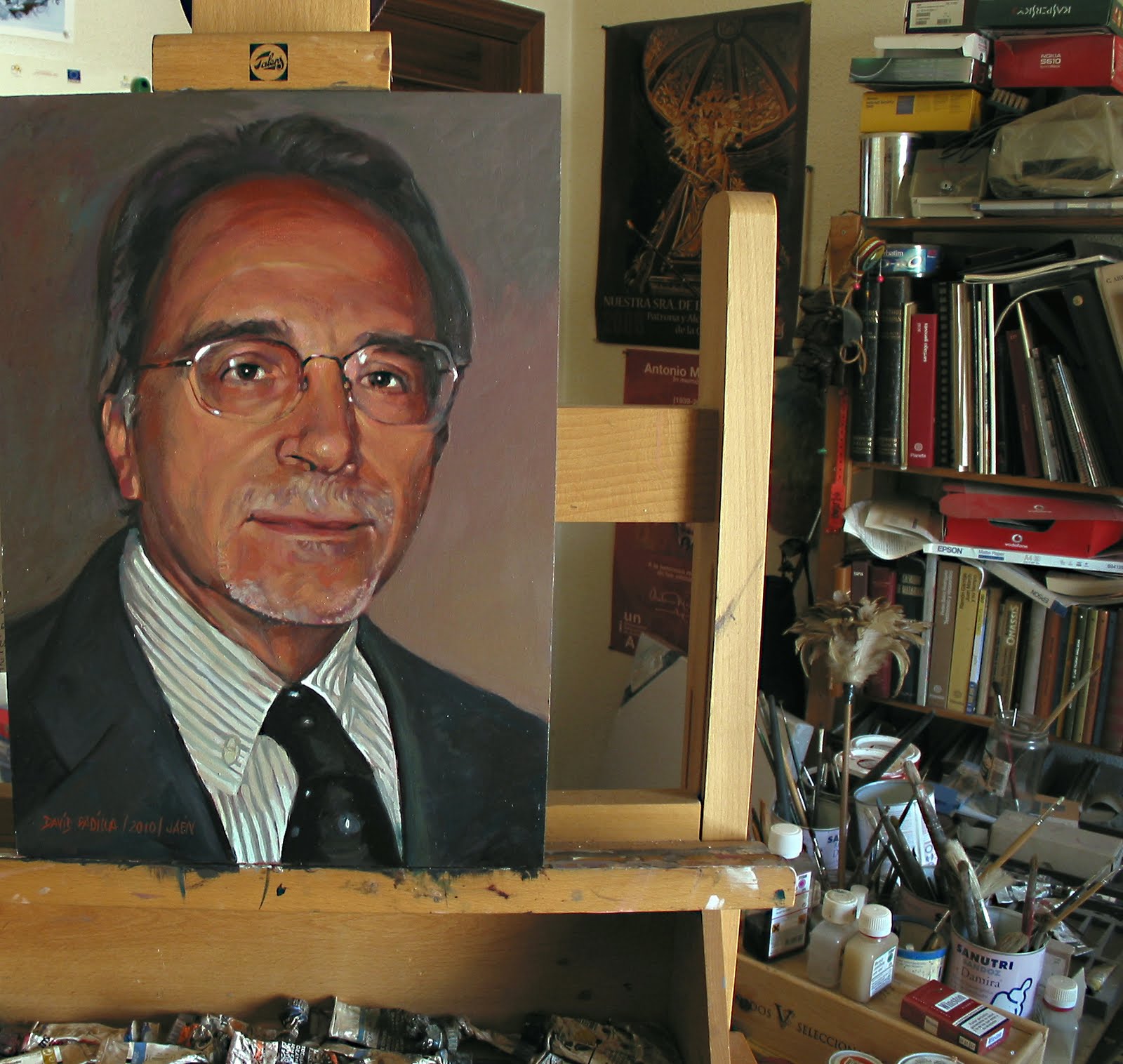 Pintor DAVID PADILLA: Estudio/Retrato Cristobal Lopez Carvajal/oleo-tabla