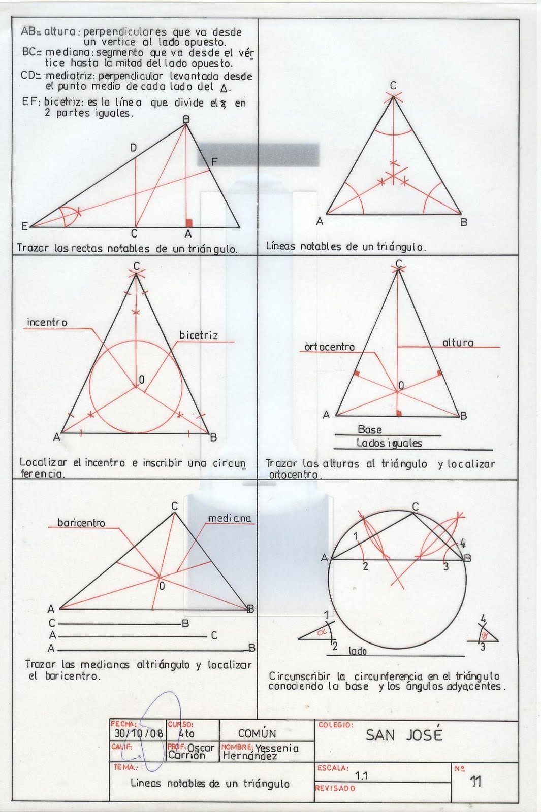 DIBUJO TÉCNICO: LINEAS NOTABLES DE UN TRIANGULO