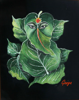 Gangotri - The Painting Studio: Leaf Vinayaka in Nib Painting