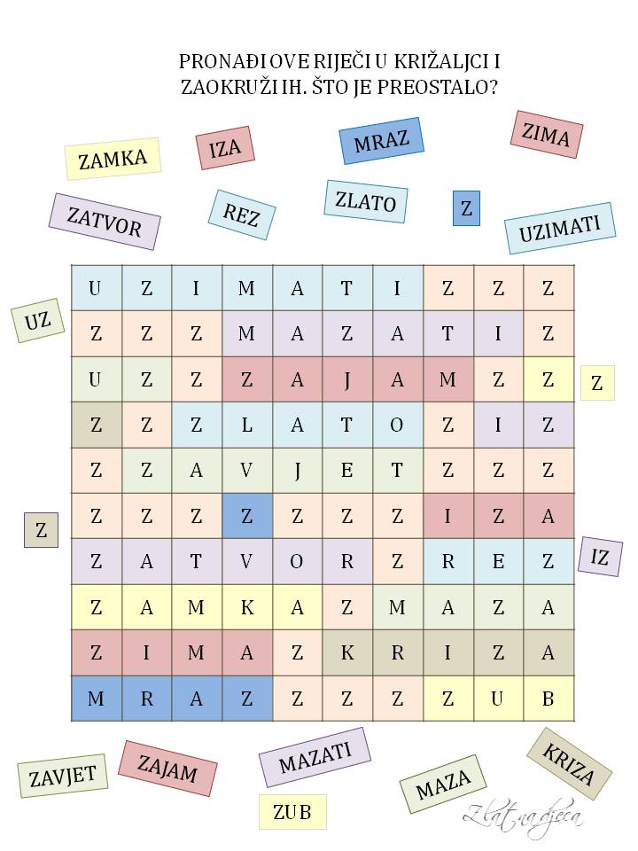 Zlatna djeca: Učimo slova: Z