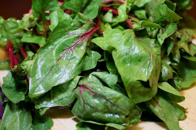 SPICE ISLAND VEGAN: GINGERED TEMPEH WITH RED SPINACH AND SHIITAKE