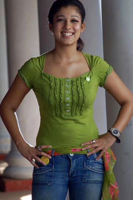 Film Actress Photos: Nayanthara Hot In Green Top and Tight Jeans
