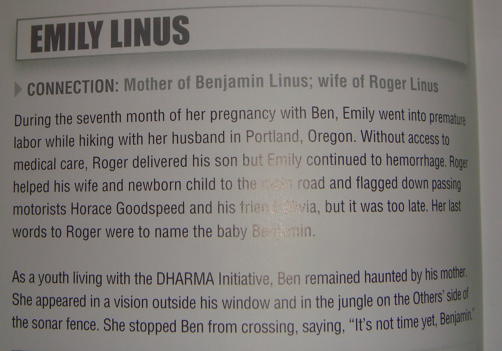 My Journey Through The LOST Encyclopedia: Emily Linus