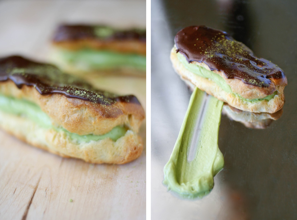 Une-deux senses: Matcha Custard Eclairs with Chocolate Ganache