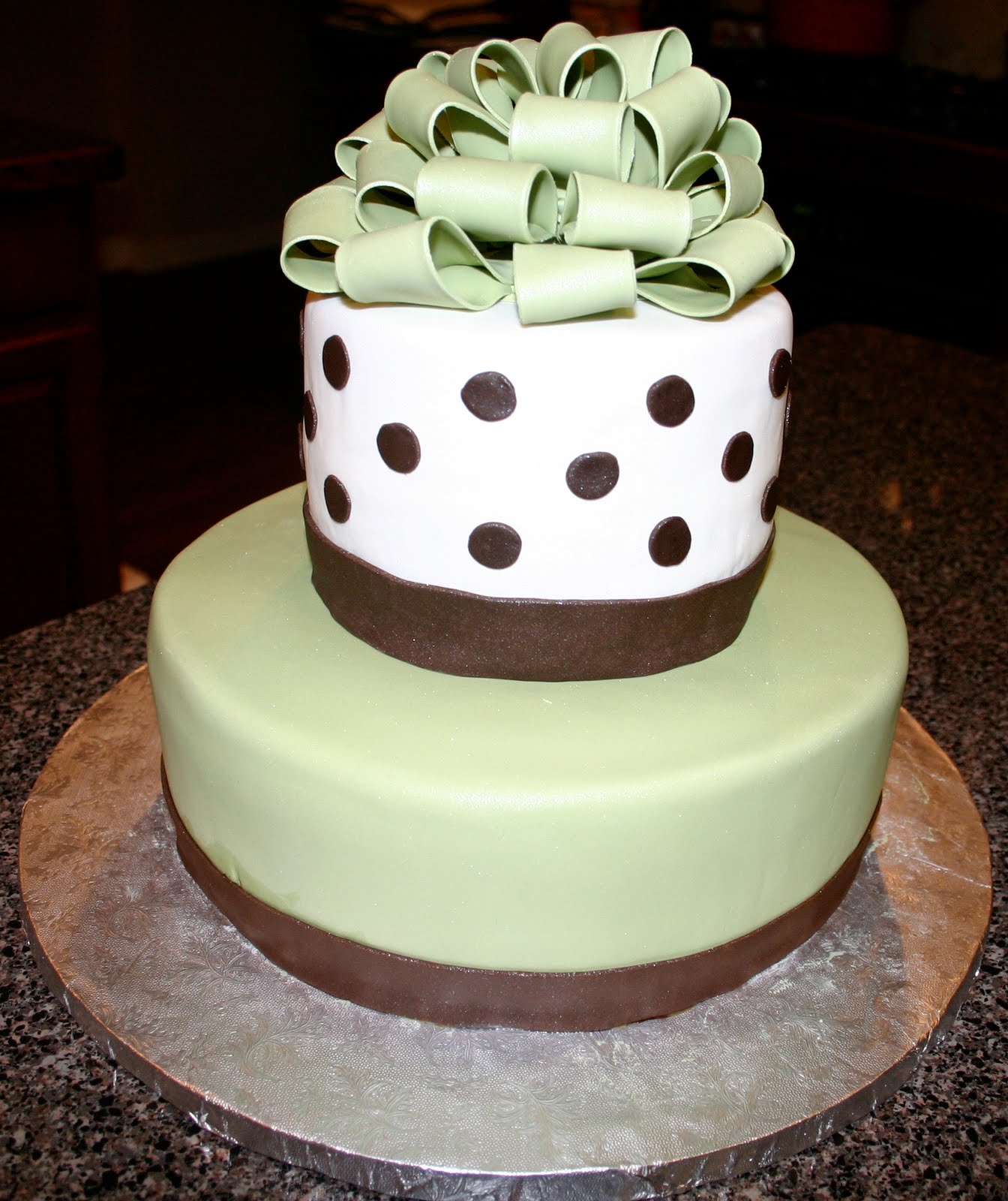 Susie's Gallery of Cakes: Sage and Brown Baby Shower Cake