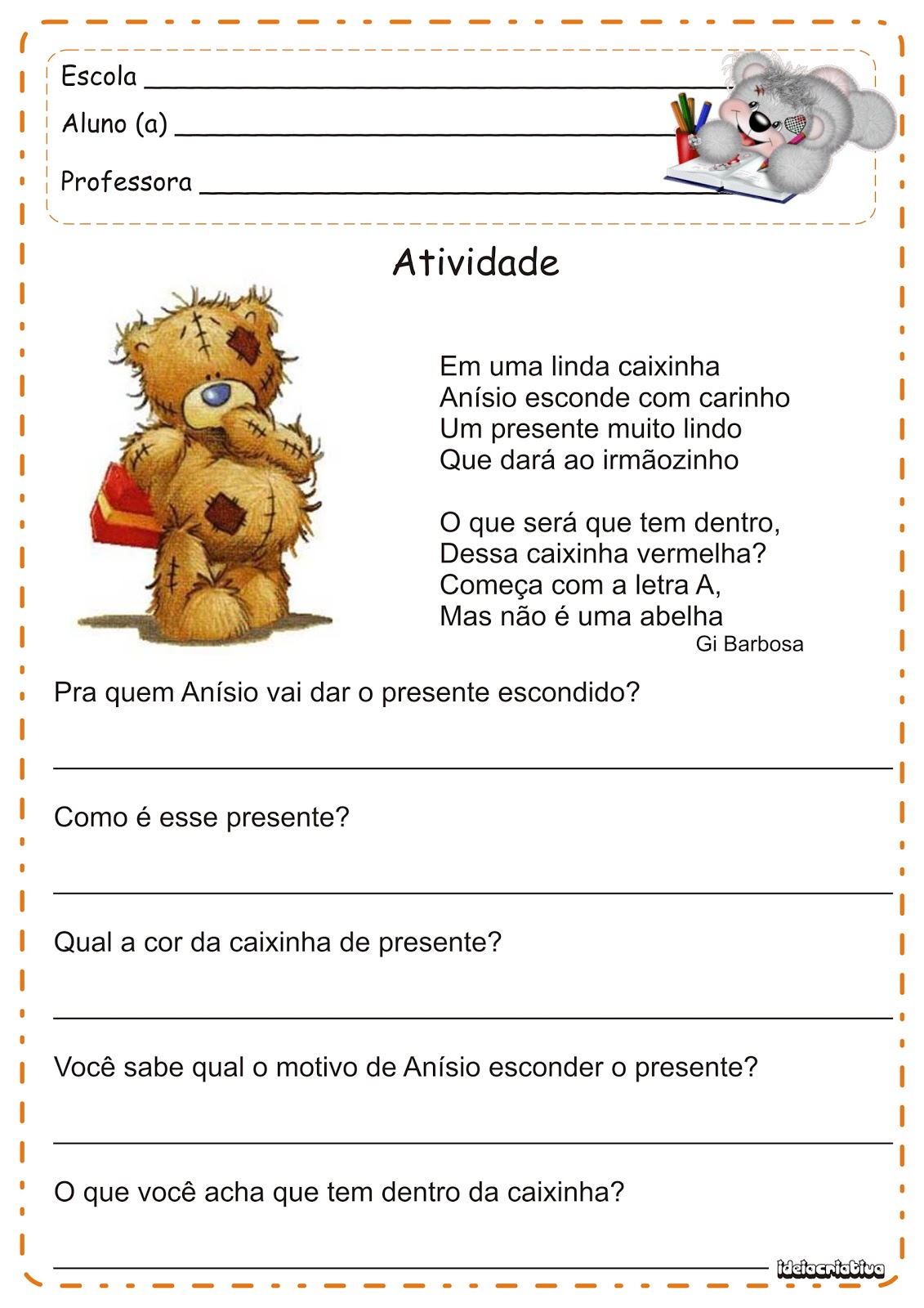 Atividade com Texto | Ideia Criativa - Gi Carvalho Educação Infantil