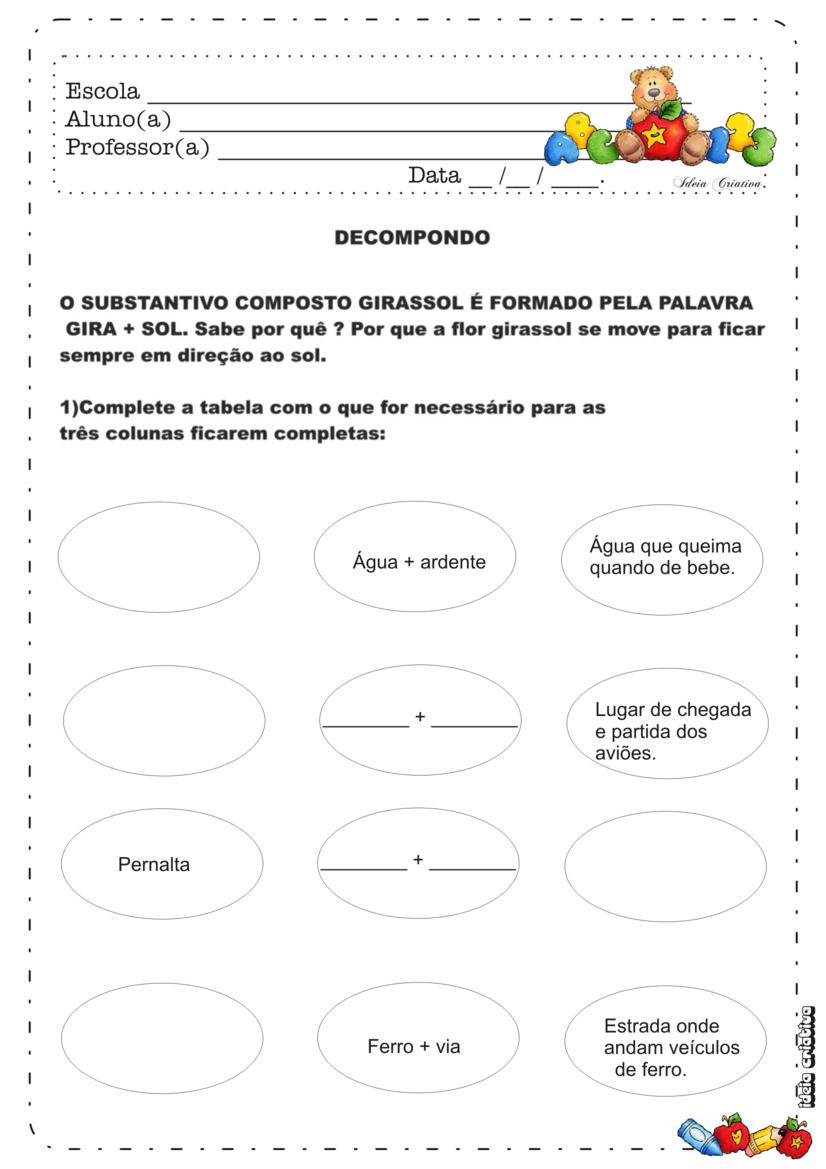 Atividade Substantivo Simples E Composto 5 Ano - BINKEDU