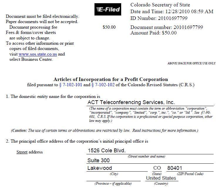 JAS Com (Twitter: www.twitter.com/jascom110): ACT Teleconferencing Inc ...