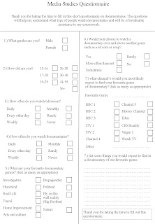A2 Media Coursework - Paul Boden: Audience identification questionnaire ...