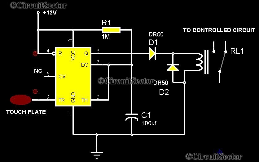 Touch Control Switch Using 555 | Top Circuits