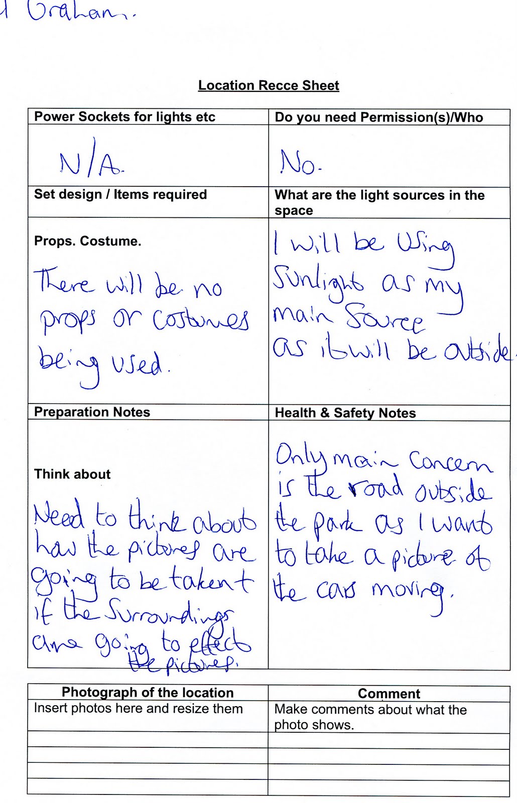 L3PhotoDanG: Location Recce Sheet