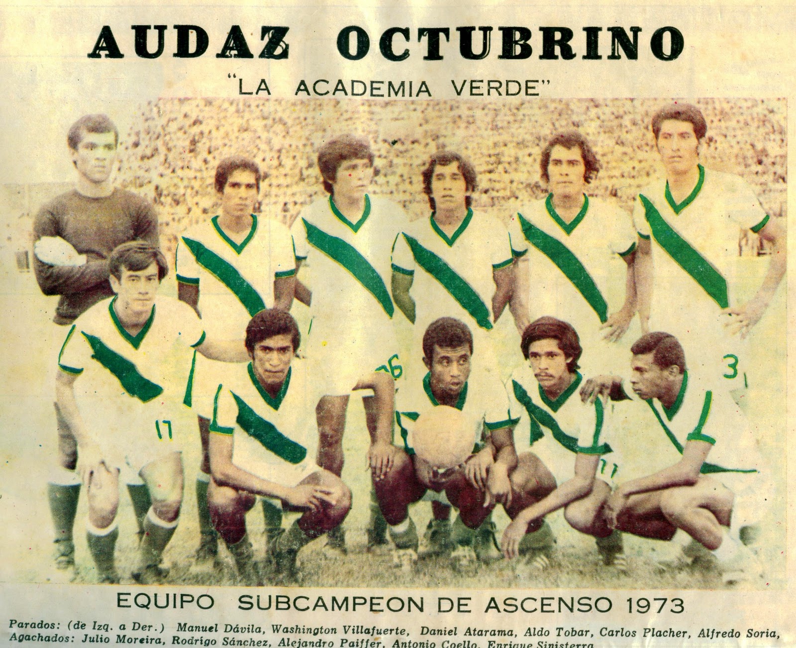 FÚTBOL DE MACHALA . ECUADOR: AUDAZ OCTUBRINO - SUB CAMPEÓN DEL ASCENSO 1973