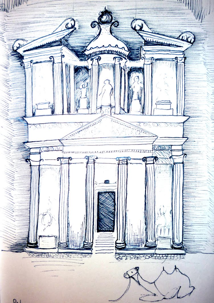 Kate Ward: Sketches of Treasury Building in Petra