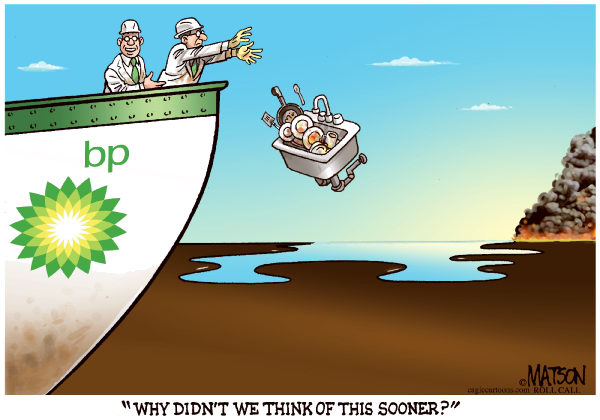 Brown Man Thinking Hard: British Petroleum Oil Spill Cartoon Highlights