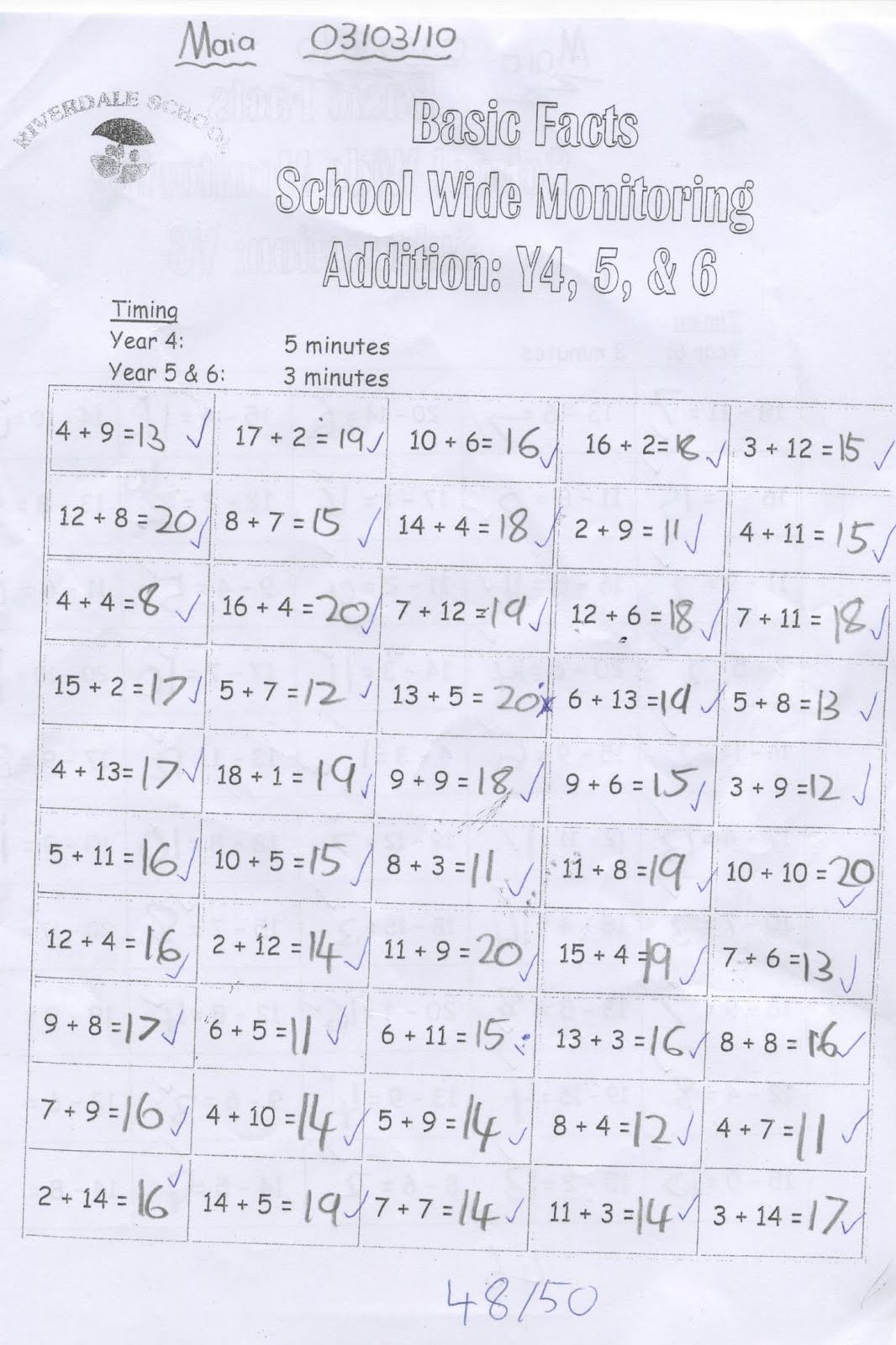 Maia's E-portfolio: Basic Facts Test