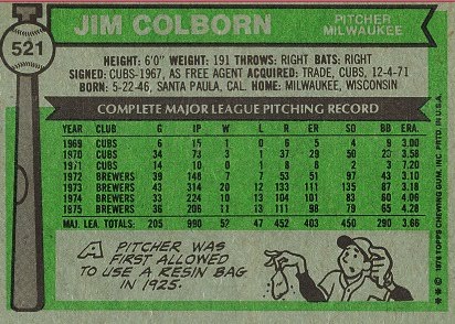 Project Baseball 1976: 1976 Topps #521 - Jim Colborn