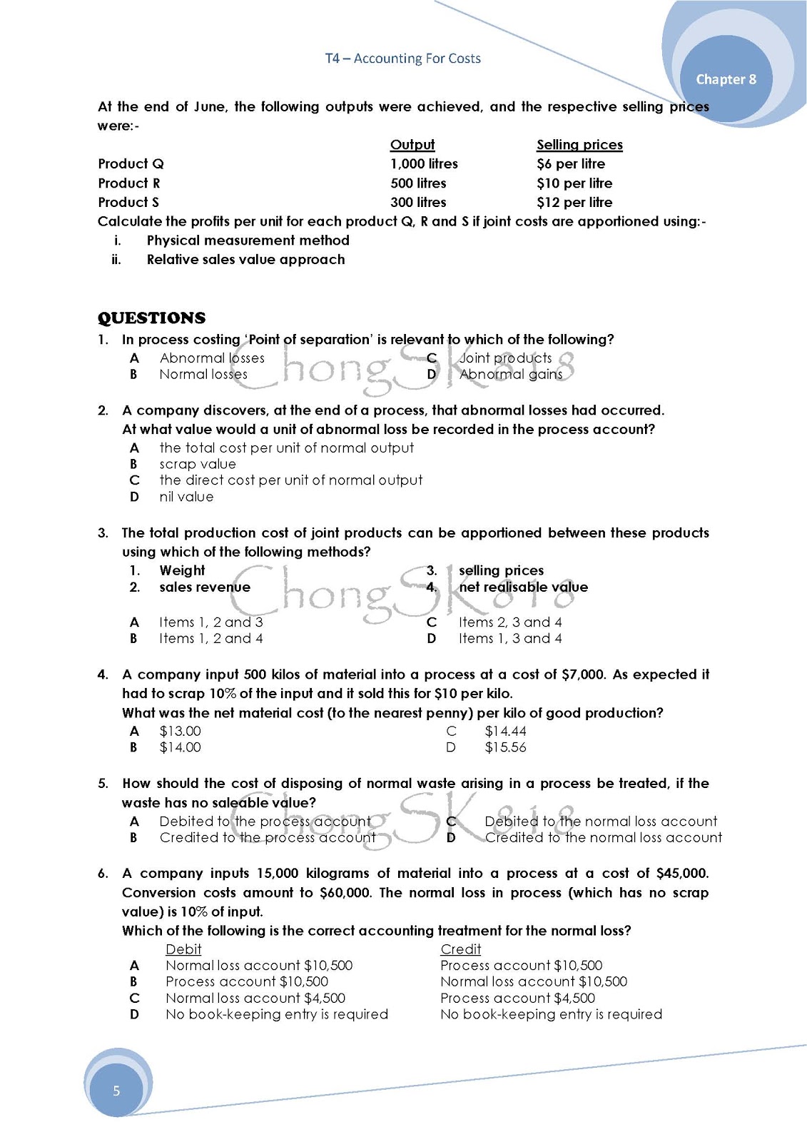Jessy Chong (JC): Chapter 8 Process Costing (Questions)