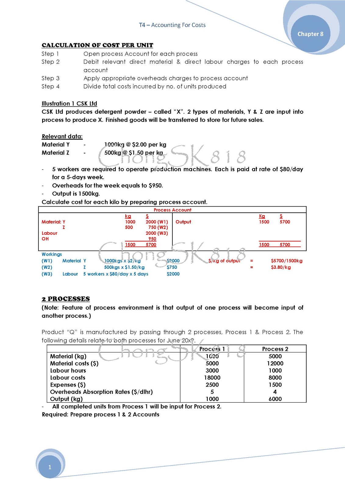 Jessy Chong (JC): Chapter 8 Process Costing (Answers)