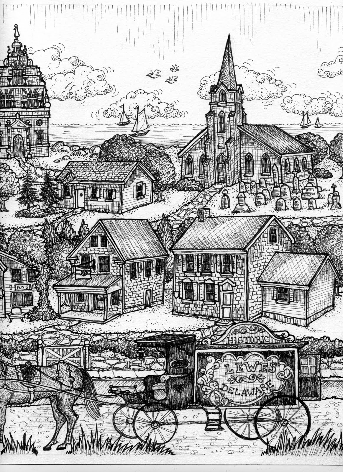Insanad's Projects: Lewes Delaware Pen and Ink Drawings