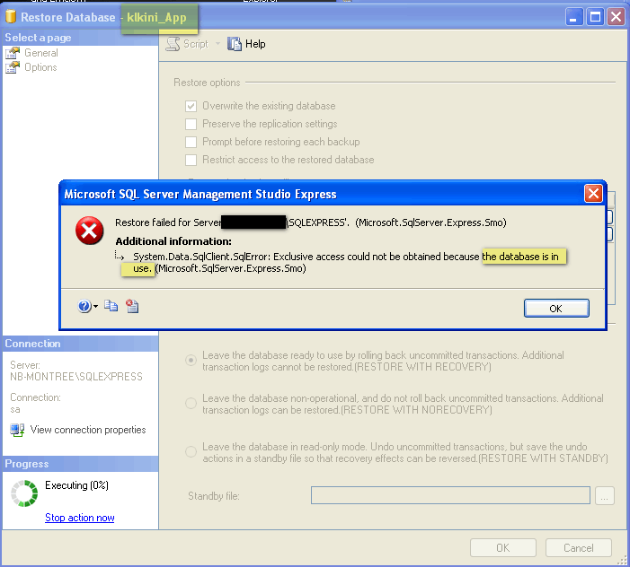 Montree Space Ms Sql Server 2005 Restore Failed Because The Database