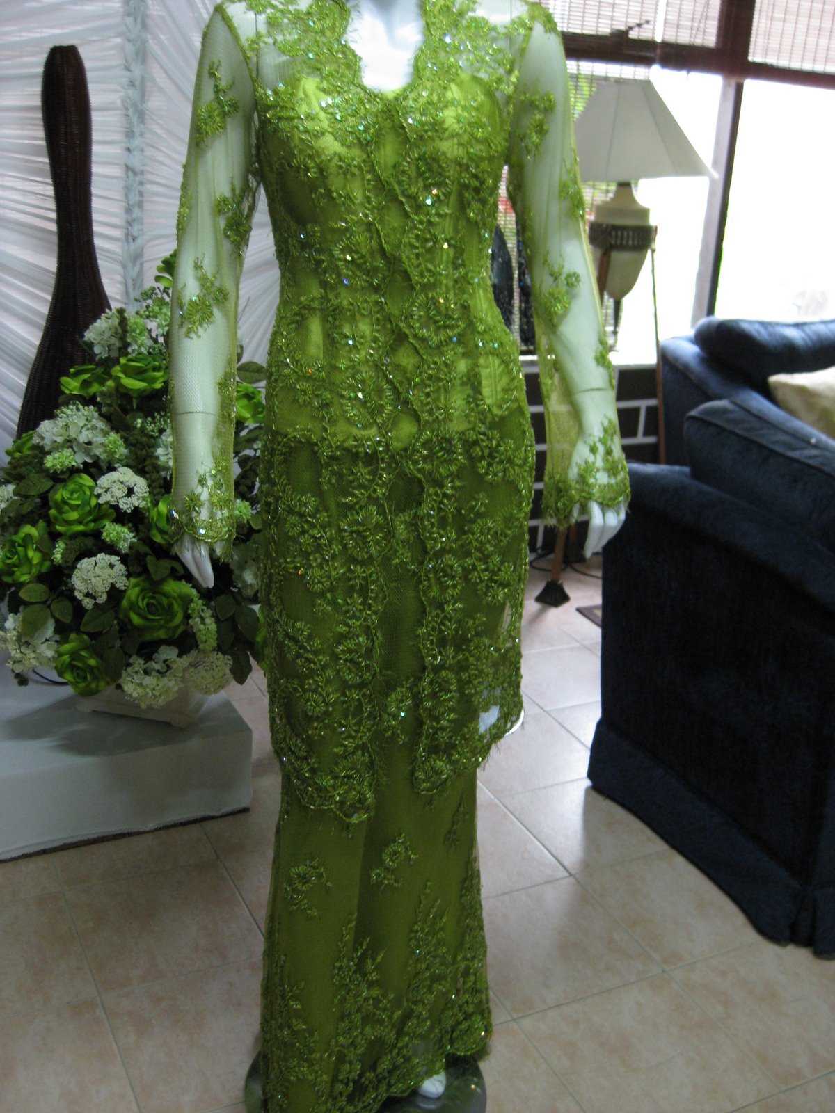 salinabridal: Kebaya Labuh Hijau Panel Lace