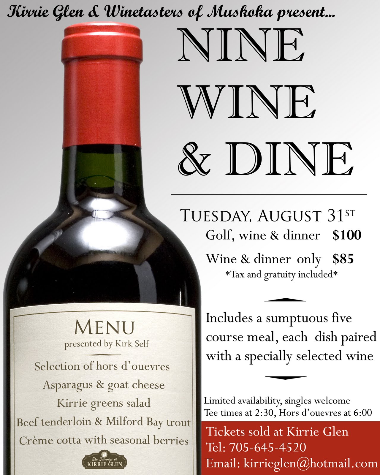WINETASTERS OF COLLINGWOOD: NINE, WINE AND DINE - AUGUST 31, 2010