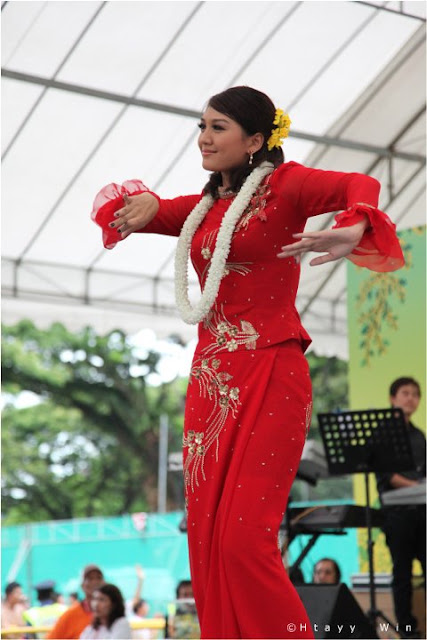 Thet Mon Myint with Red Color Myanmar Thingyan Fashion Dress