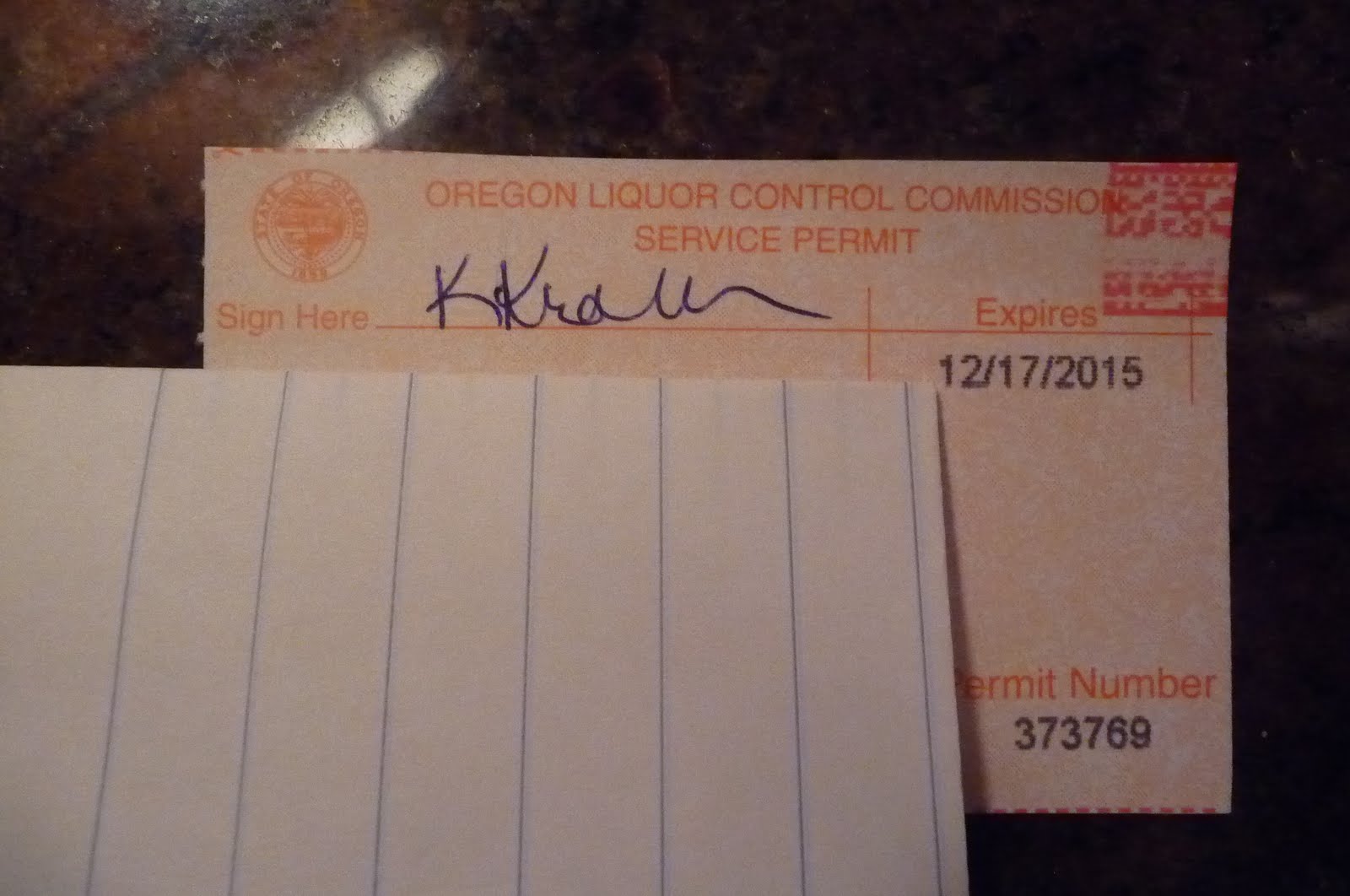 The 45th Parallel: My OLCC Service Permit