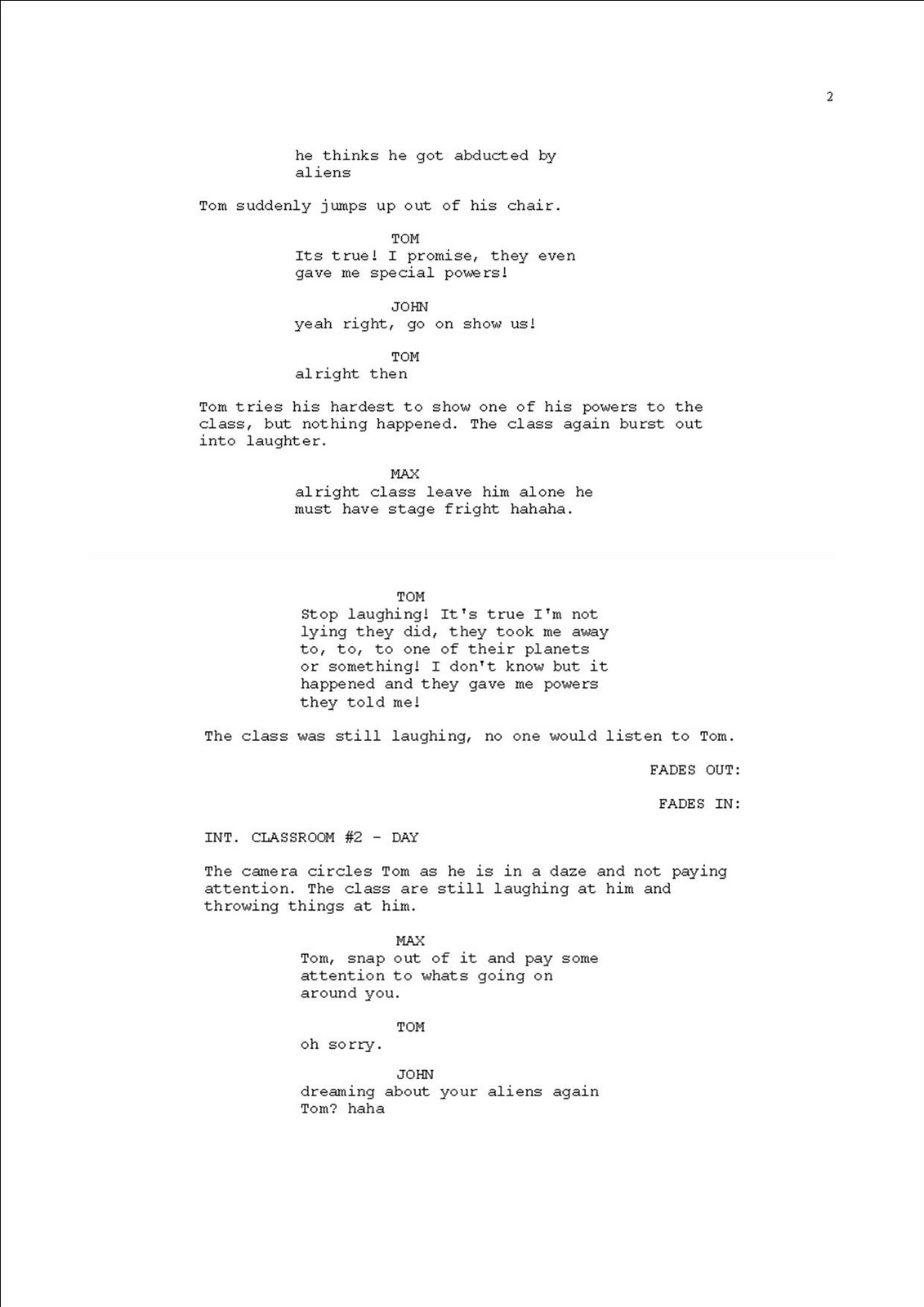 Vanessa Hartney BTEC Media Assignment IG2: My First Draft Script