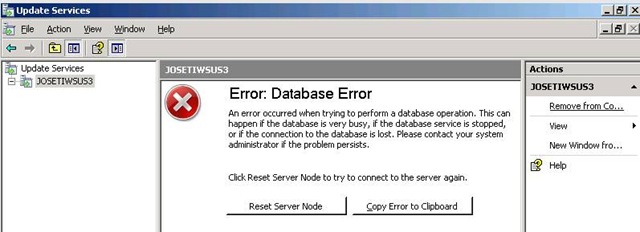IT-Systems Management: WSUS:Error: Database Error IT-Systems Management: WSUS:Error: Database Error