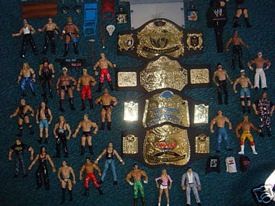 WWE COLLECTIONS: HUGE LOT WWE WRESTLING ACTION FIGURES BELTS ACCESSORIES