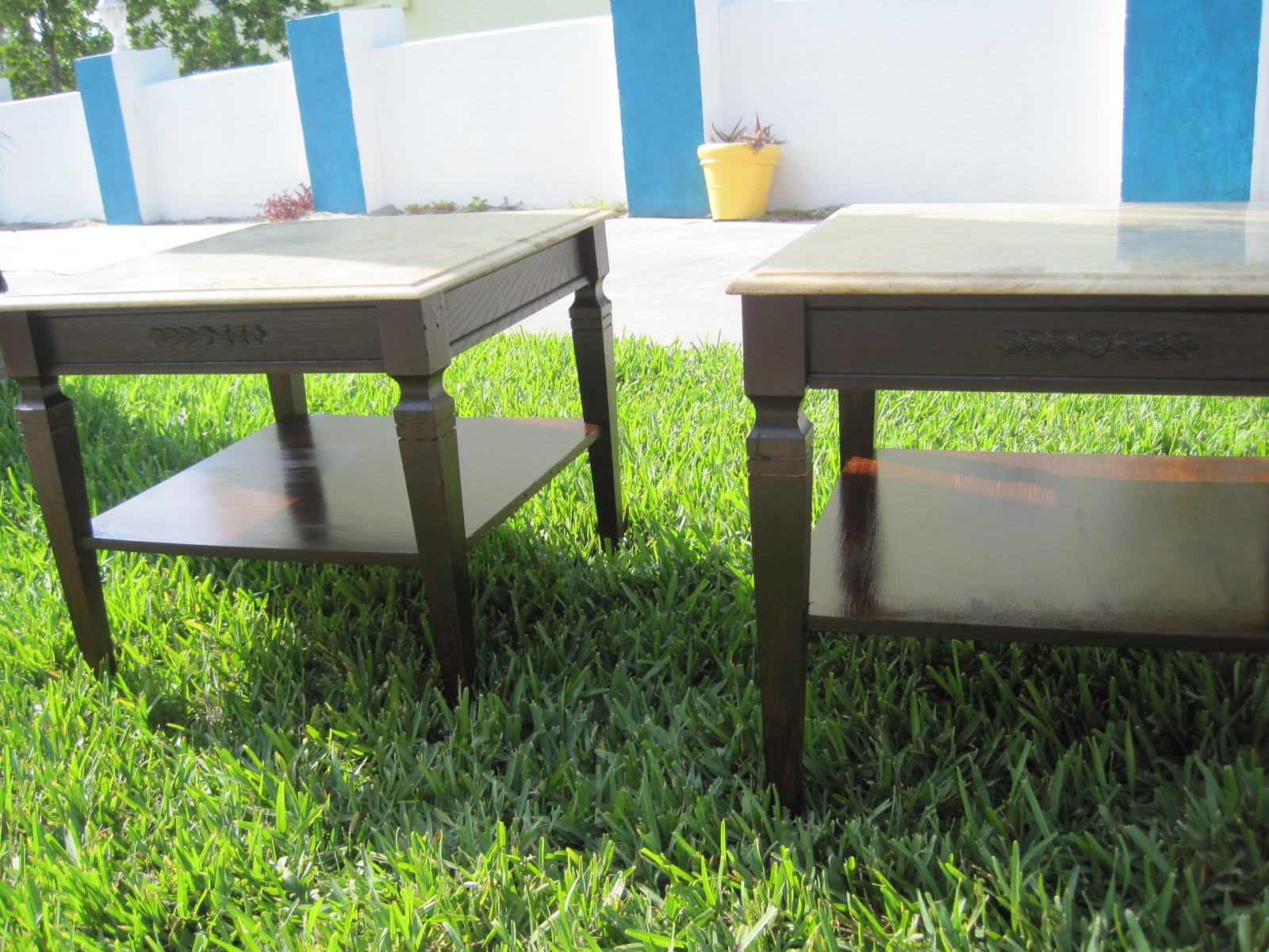 Refinished Side Tables With Marble Tops | Remodelaholic