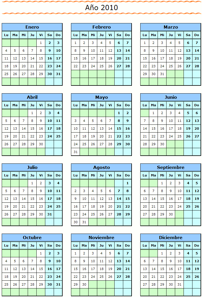 Calendario 2010 para imprimir - Imagui