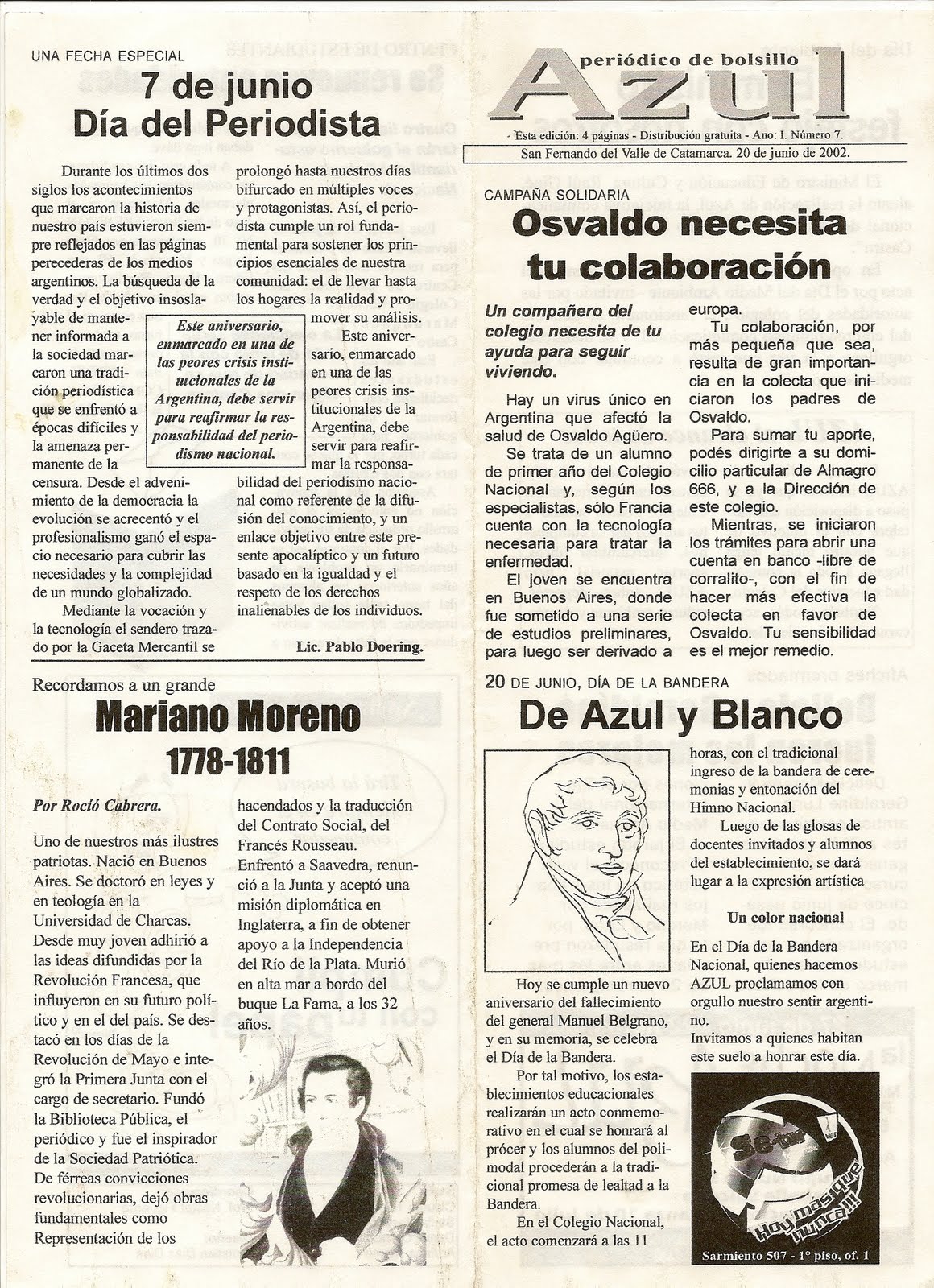 Pablo Adolfo Doering: Periodico bolsillo Azul 1° hoja