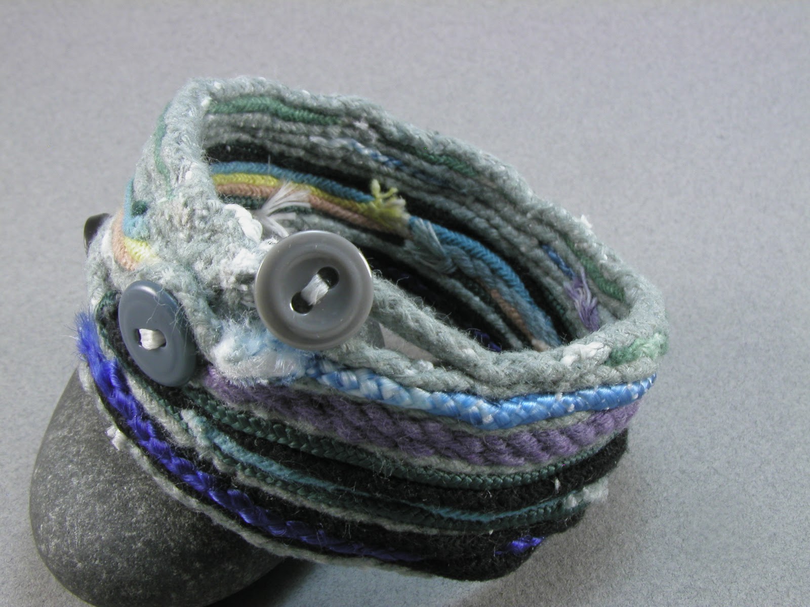Knots and fiber bracelets: three button fiber cuff bracelet medium 1062