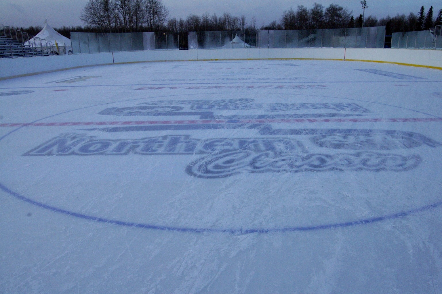 The lights above the skating rink