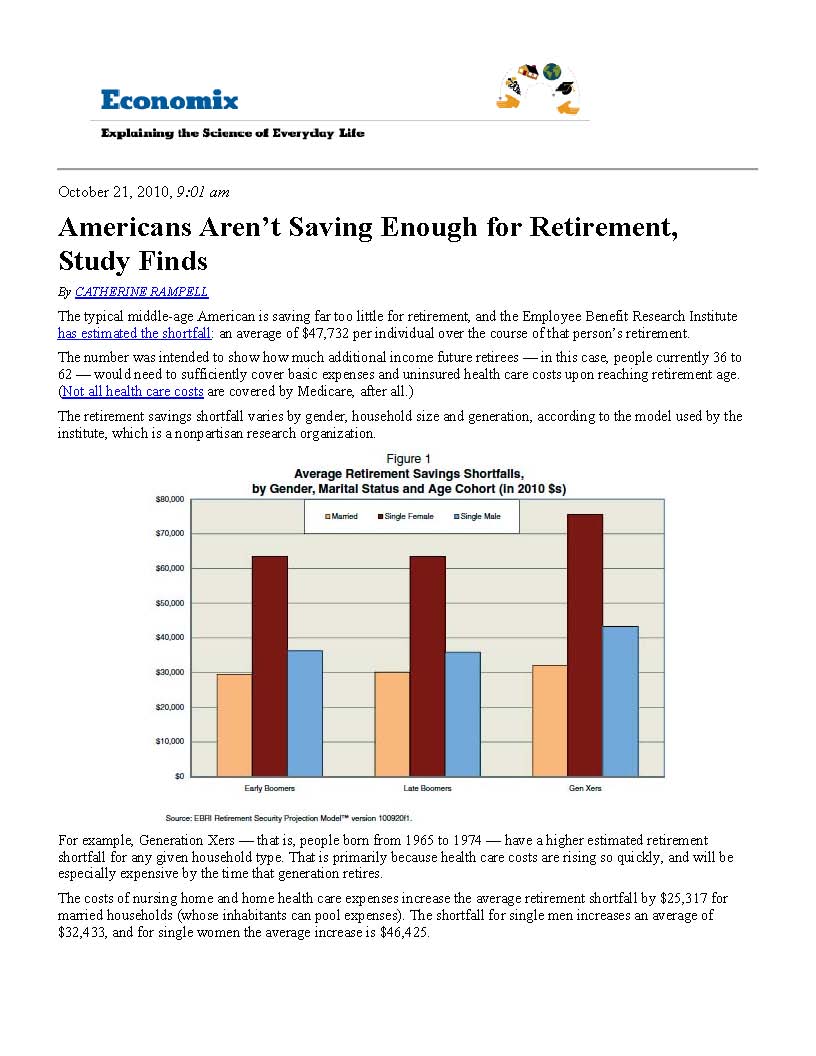 EBRI: New York Times Economix: EBRI's Data on the Retirement Savings ...