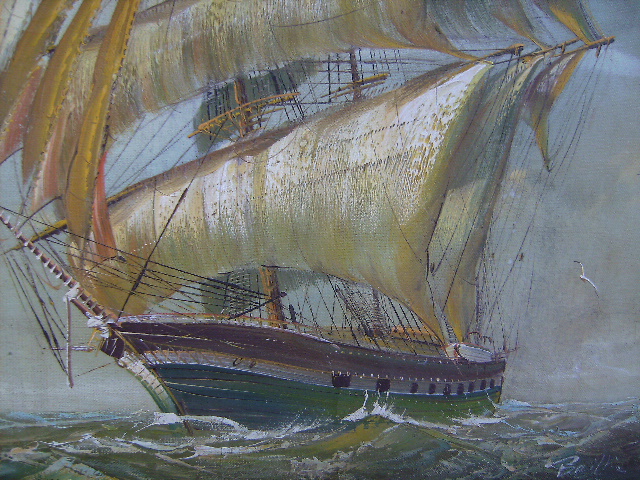 tableau marine voilier 2 mats mer signé BAILLIE - au fil du temps