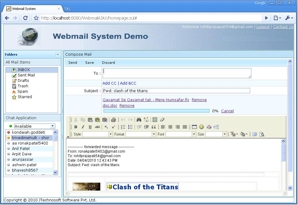 JAVA/J2EE Projects: ZKMail Webmail System with chating (AJAX based)
