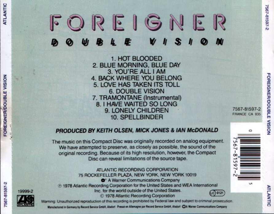CONCRETE ROCK: FOREIGNER - DOUBLE VISION 1978
