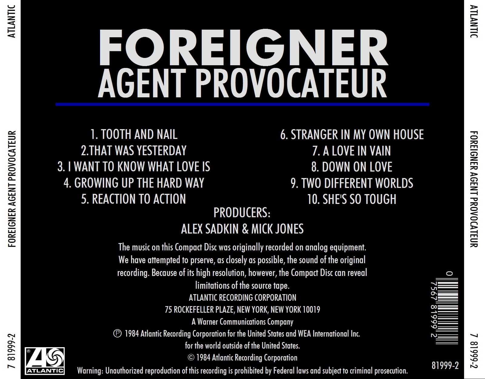 CONCRETE ROCK: FOREIGNER - AGENT PROVOCATEUR 1984