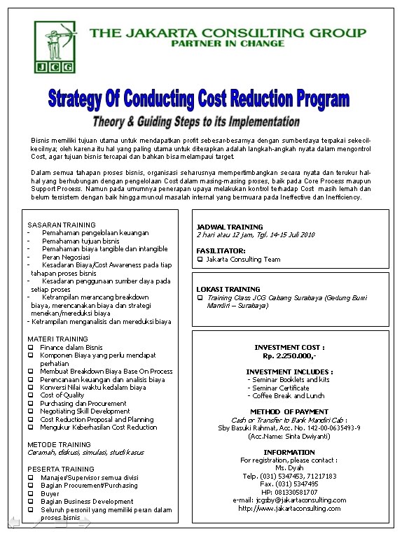 The Jakarta Consulting Group: Strategy of Conducting Cost Reduction Program