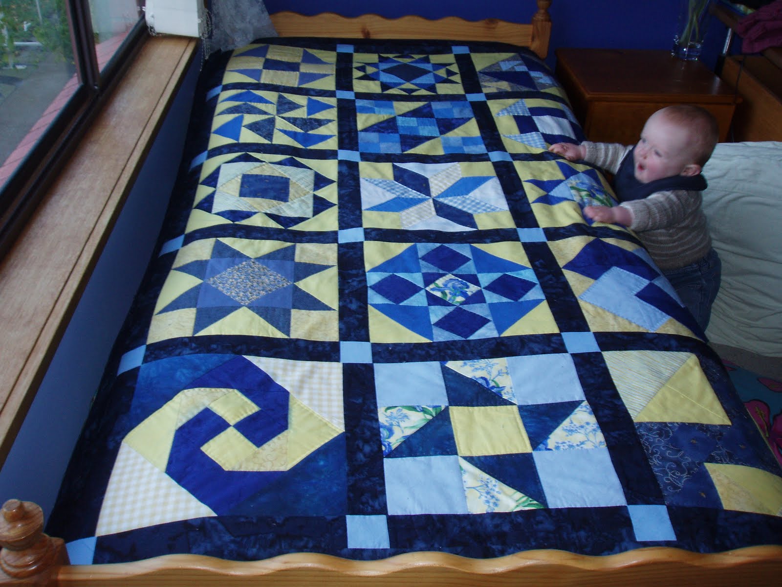 The Drew Patch: Blue and yellow sampler quilt