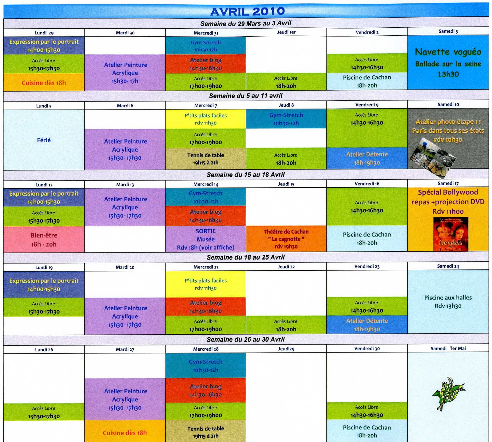 Avançons Ensemble...: PLANNING ANIMATION AVRIL 2010