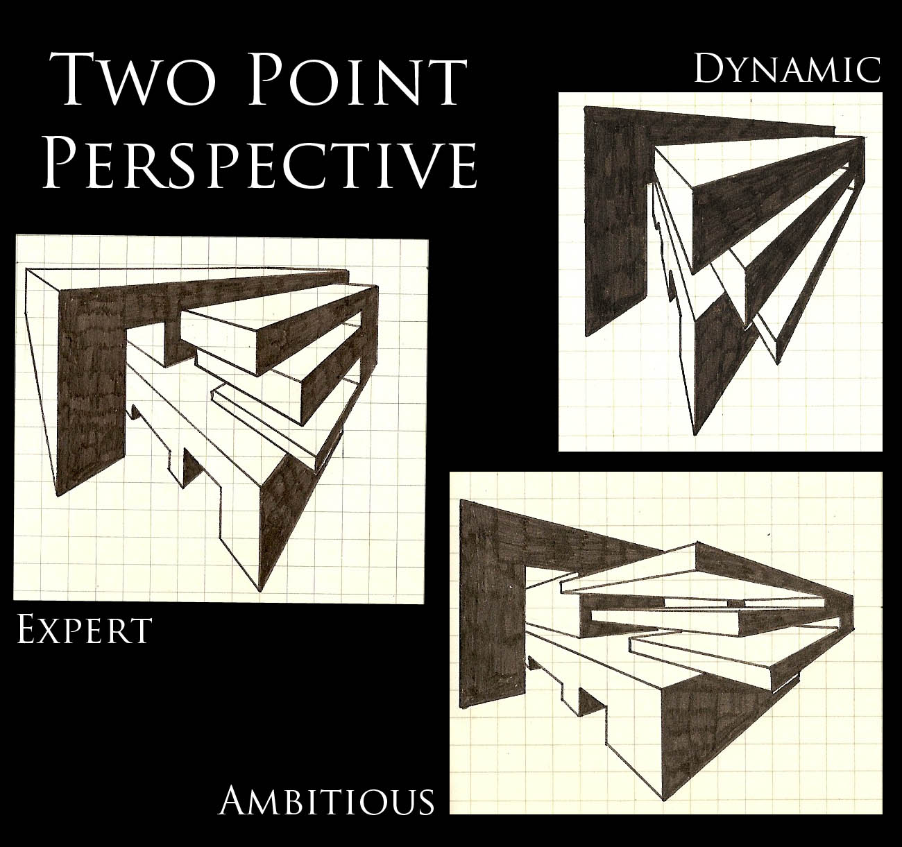 Patrick Marsden: Mixture of 18 One Point & Two Point Perspective Drawings