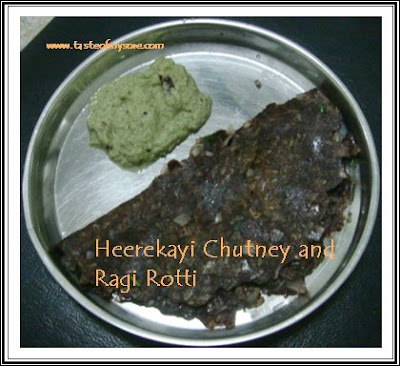 Taste of Mysore: Heerekayi (Ridgegourd) Chutney and Ragi Rotti
