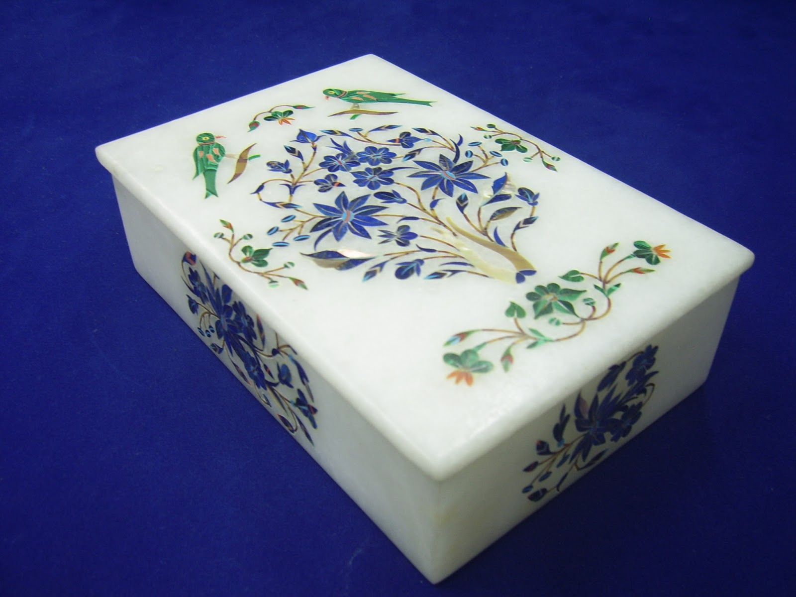 Jewellery box with parrot design tree of life design