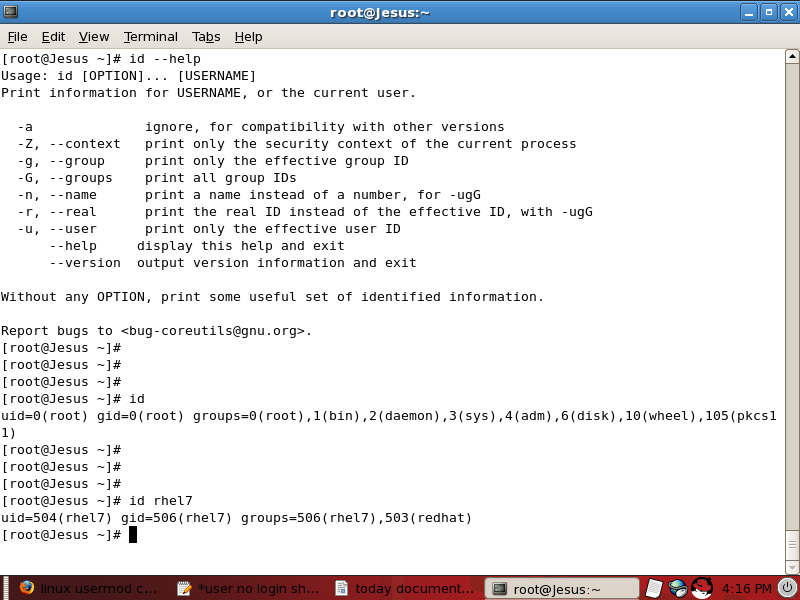 Find Identify User id Group id in Redhat Rhel5 Linux