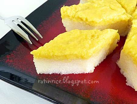 Sweet Rice Cake with Mango Custard Topping - Roti n Rice