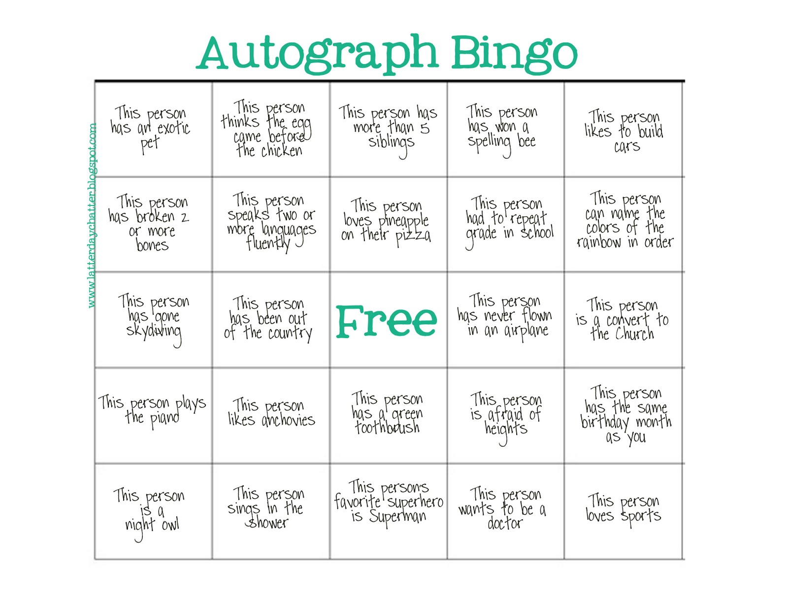 Latter-day Chatter: Seminary: Autograph Bingo